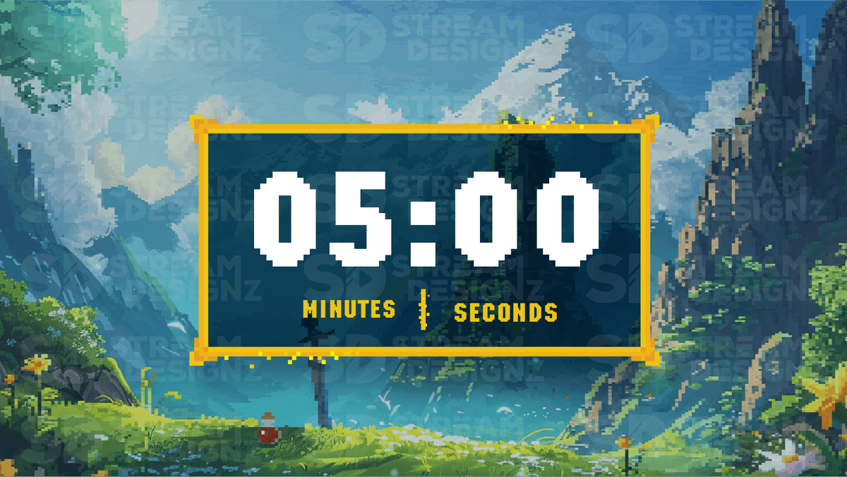 Stream Countdown Timer Overlay - Pixel World | Stream Designz
