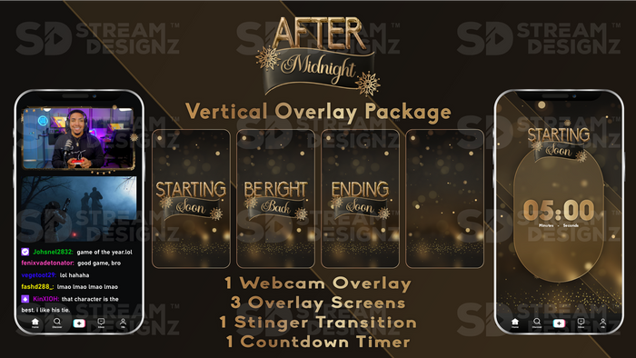 TikTok Vertical Stream Overlay Package - After Midnight | Stream Designz
