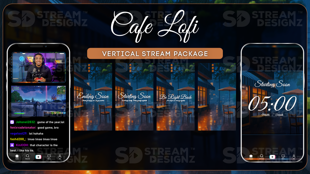 TikTok Vertical Stream Overlay Package - Cafe Lofi | Stream Designz
