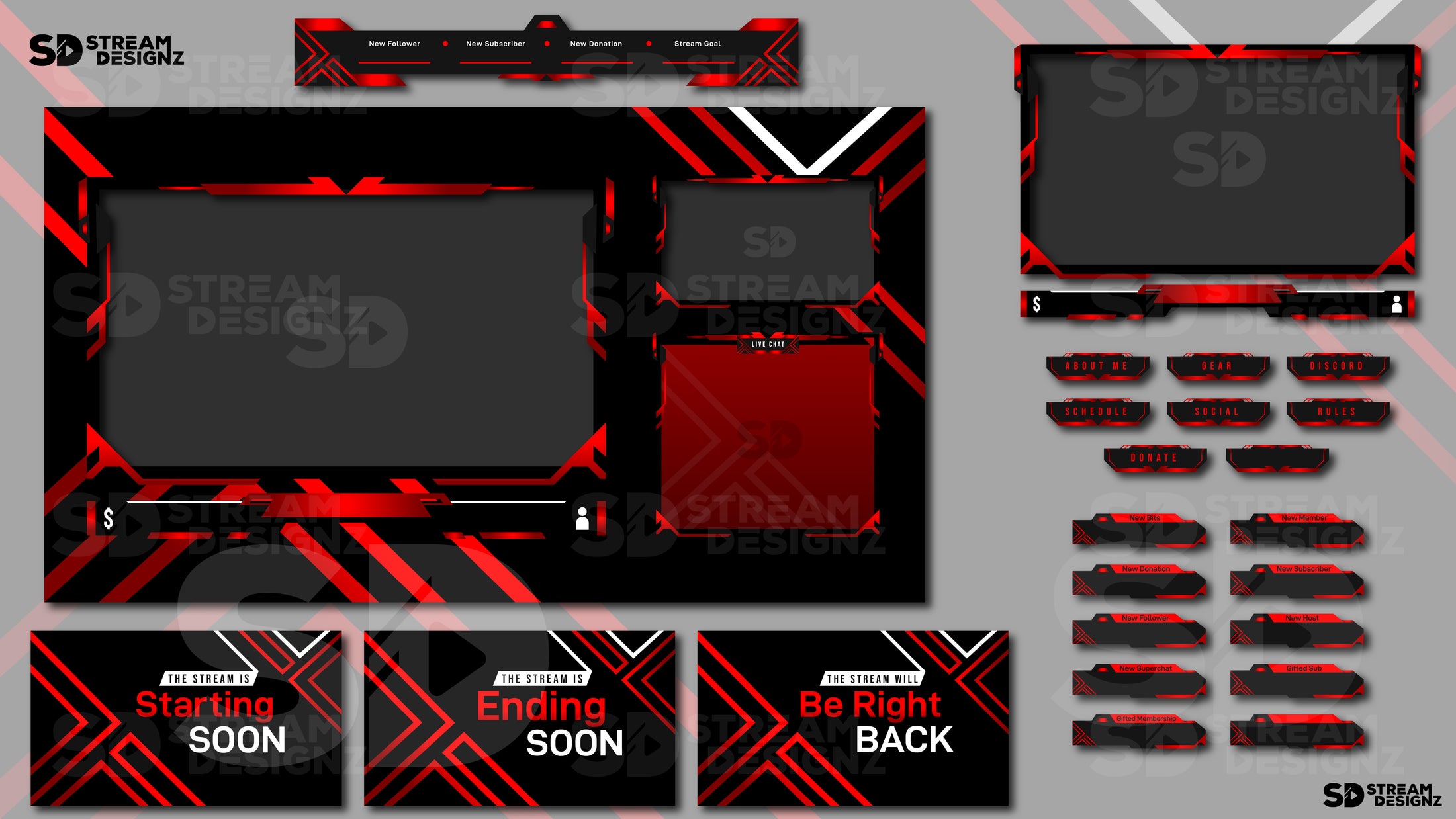 Animated Stream Overlay Package - Crimson | Stream Designz