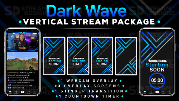 TikTok Vertical Stream Overlay Package - Dark Wave | Stream Designz