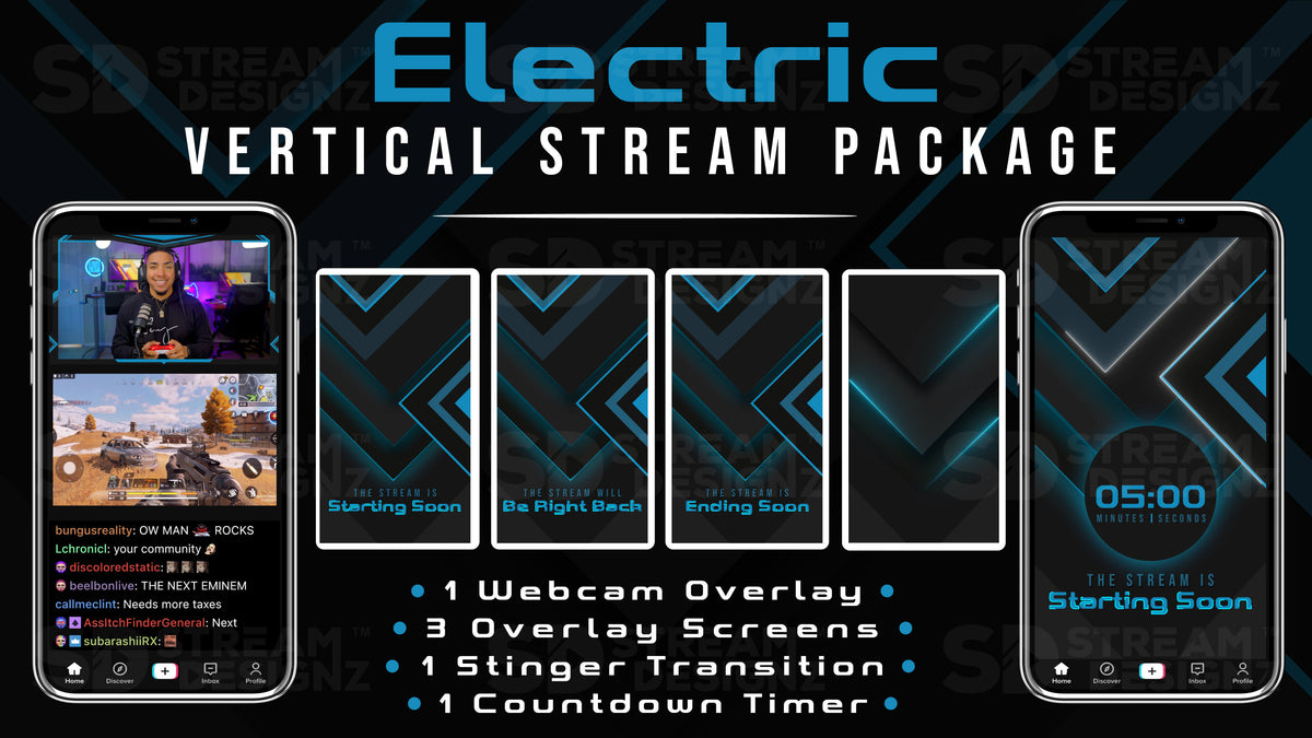 TikTok Vertical Stream Overlay Package - Electric | Stream Designz
