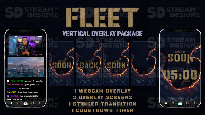 TikTok Vertical Stream Overlay Package - Fleet | Stream Designz