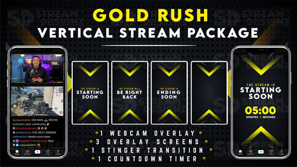 TikTok Vertical Stream Overlay Package - Gold Rush | Stream Designz