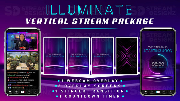 TikTok Vertical Stream Overlay Package - Illuminate | Stream Designz