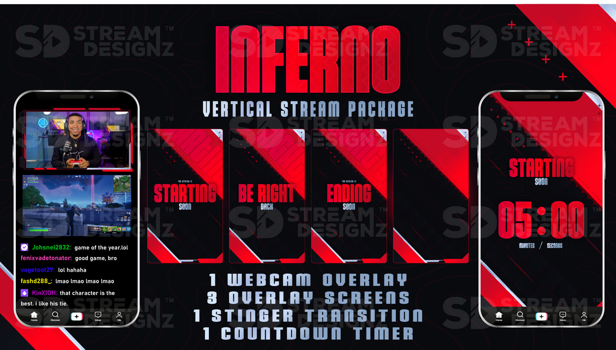 TikTok Vertical Stream Overlay Package - Inferno | Stream Designz