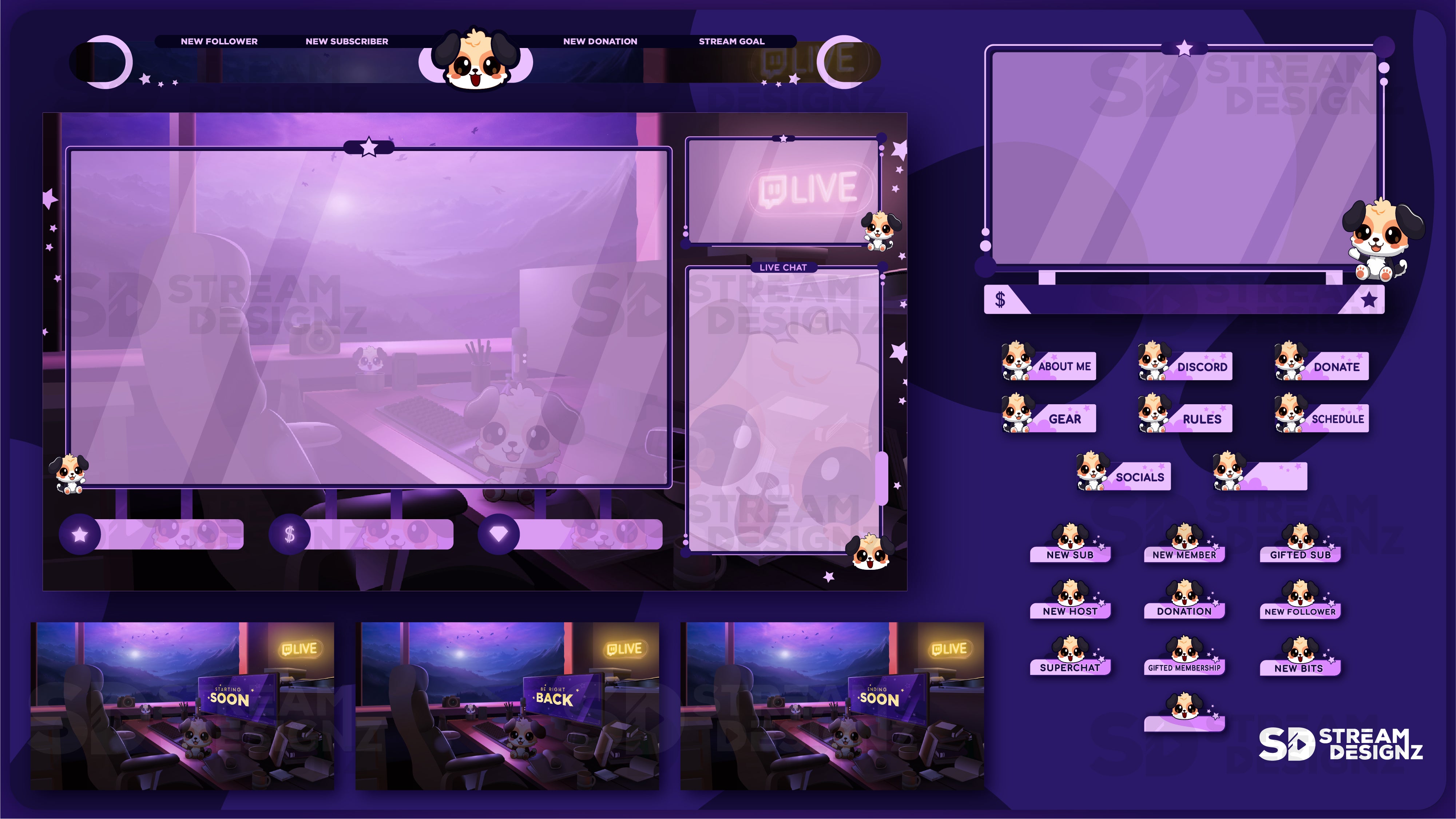 Animated Stream Overlay Package - Midnight Lofi | Stream Designz