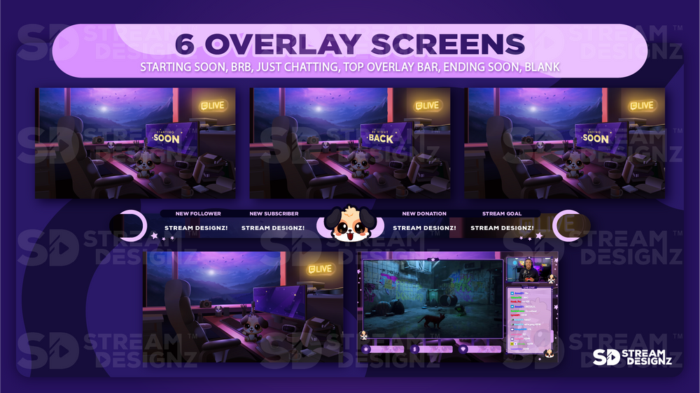 Animated Stream Overlay Package - Midnight Lofi | Stream Designz