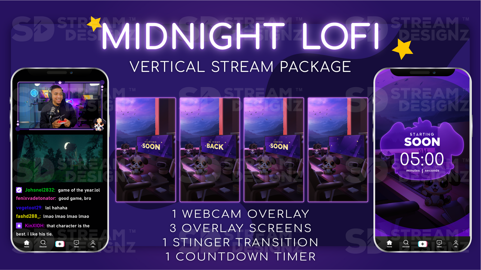 TikTok Vertical Stream Overlay Package - Midnight Lofi | Stream Designz
