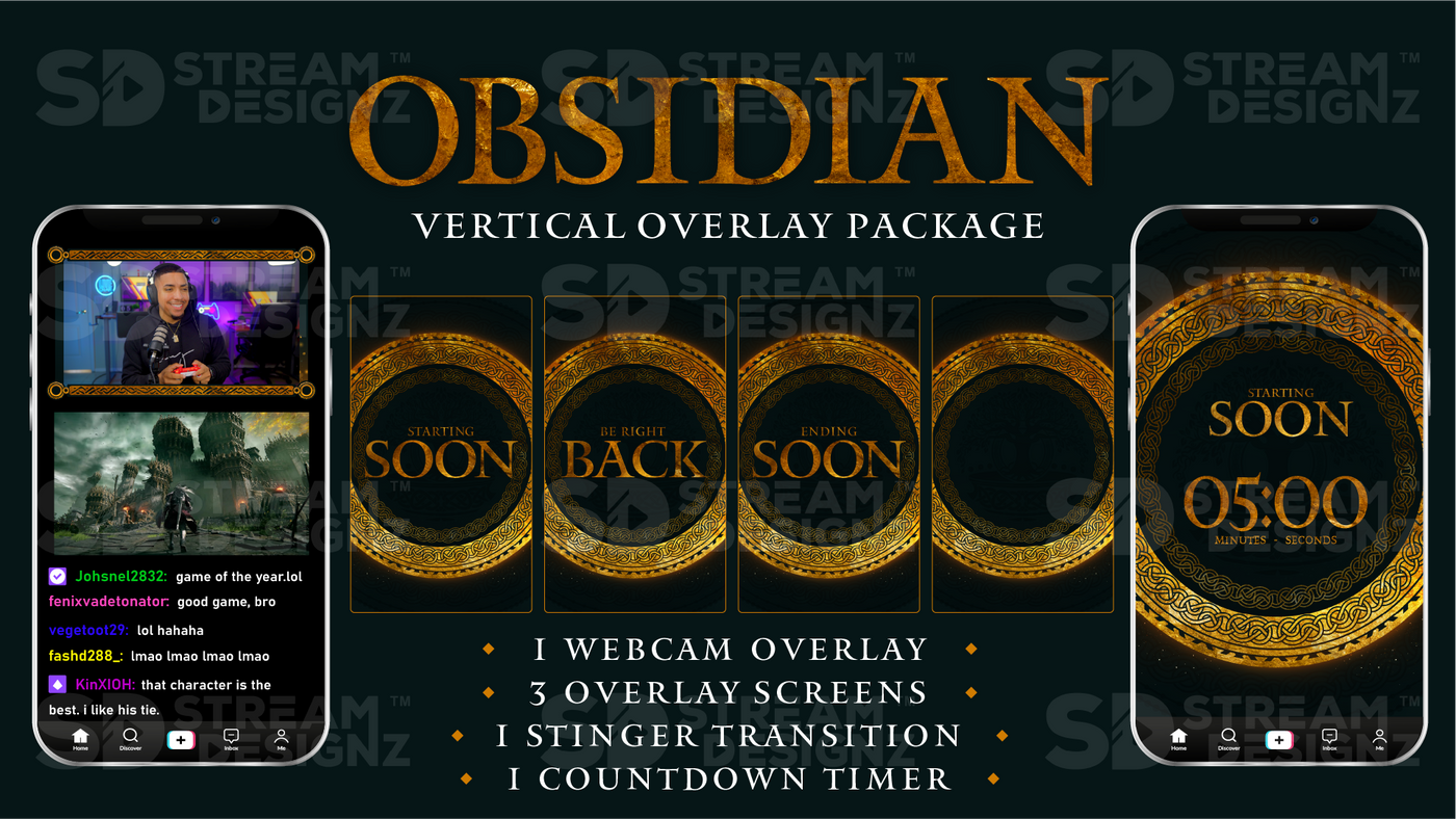 TikTok Vertical Stream Overlay Package - Obsidian | Stream Designz