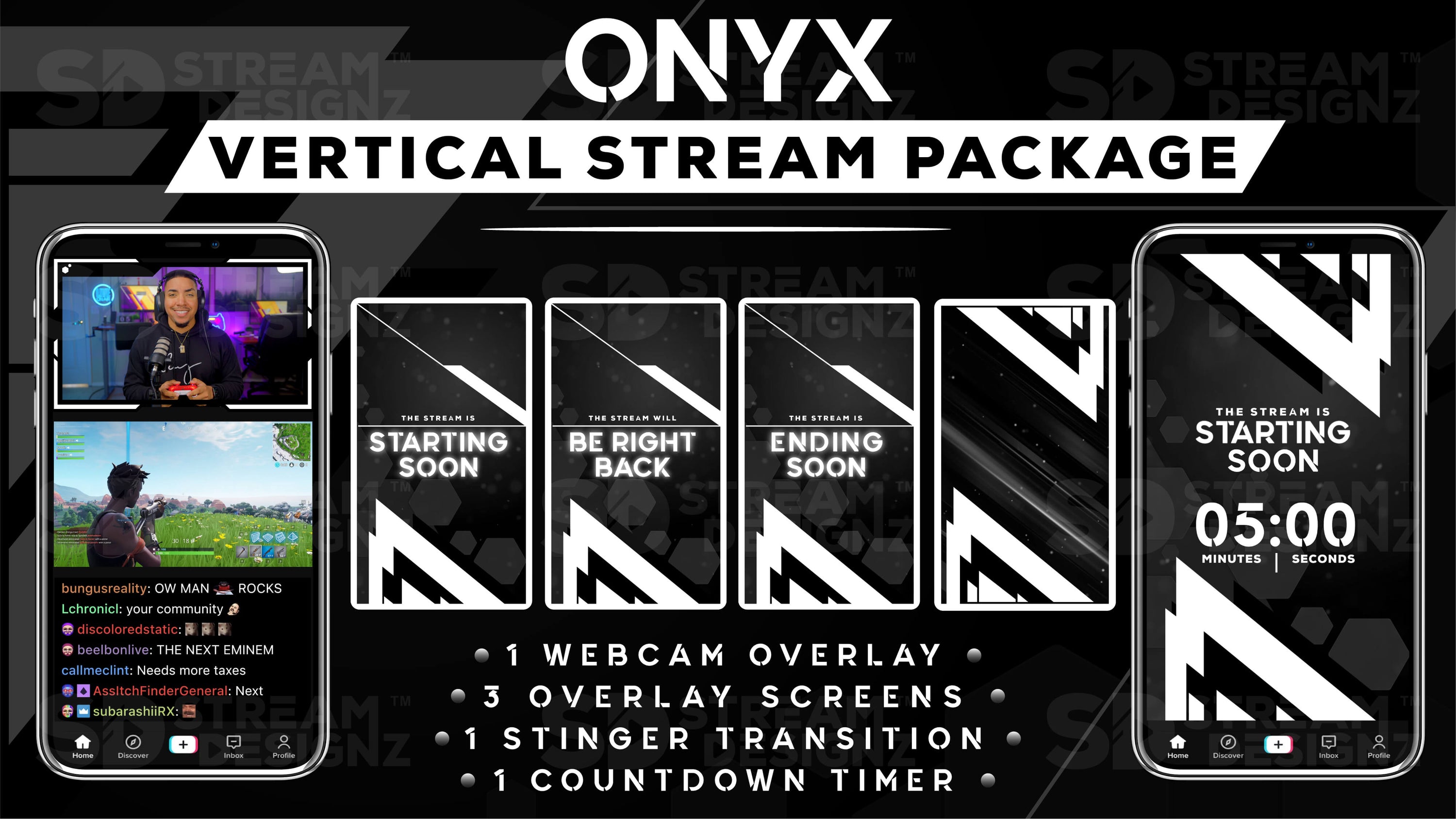 TikTok Vertical Stream Overlay Package - Onyx | Stream Designz