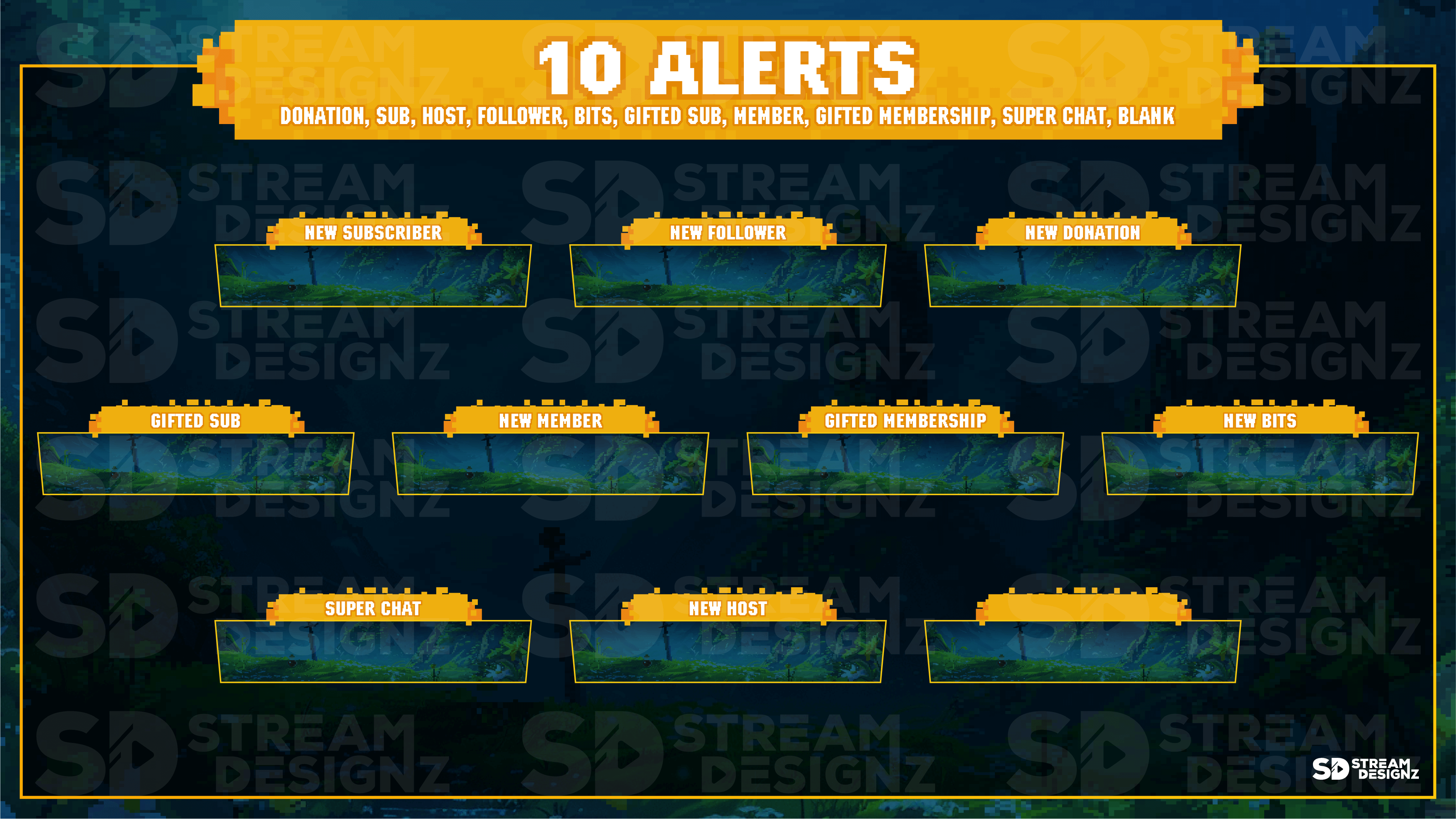 Animated Stream Overlay Package - Pixel World | Stream Designz