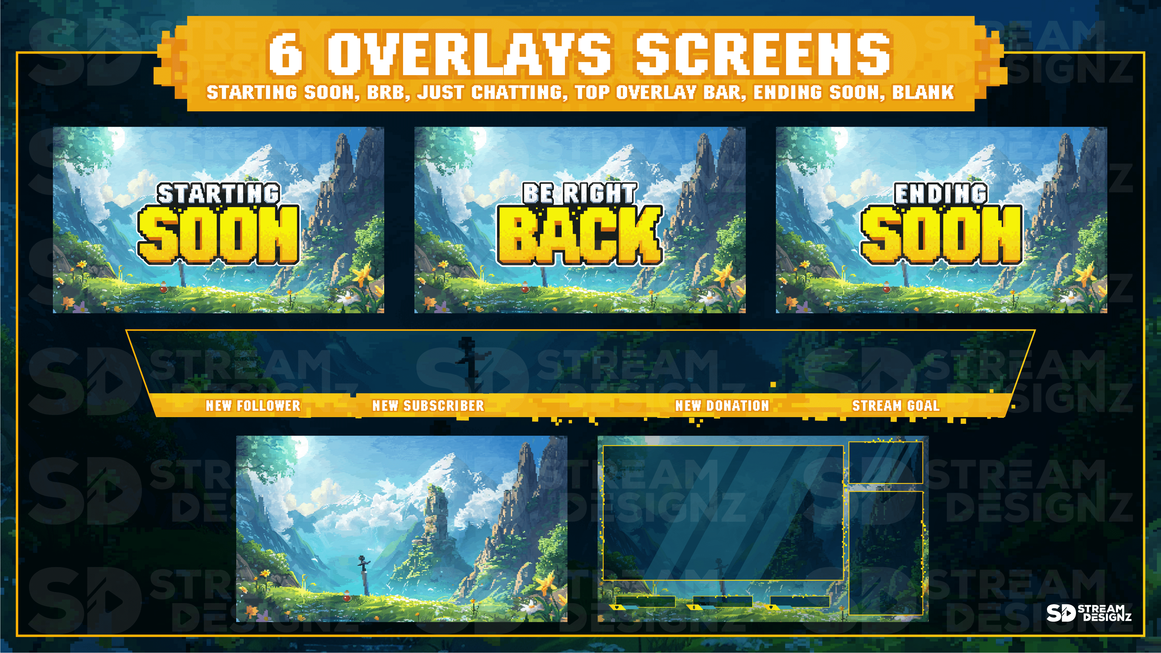 Animated Stream Overlay Package - Pixel World | Stream Designz