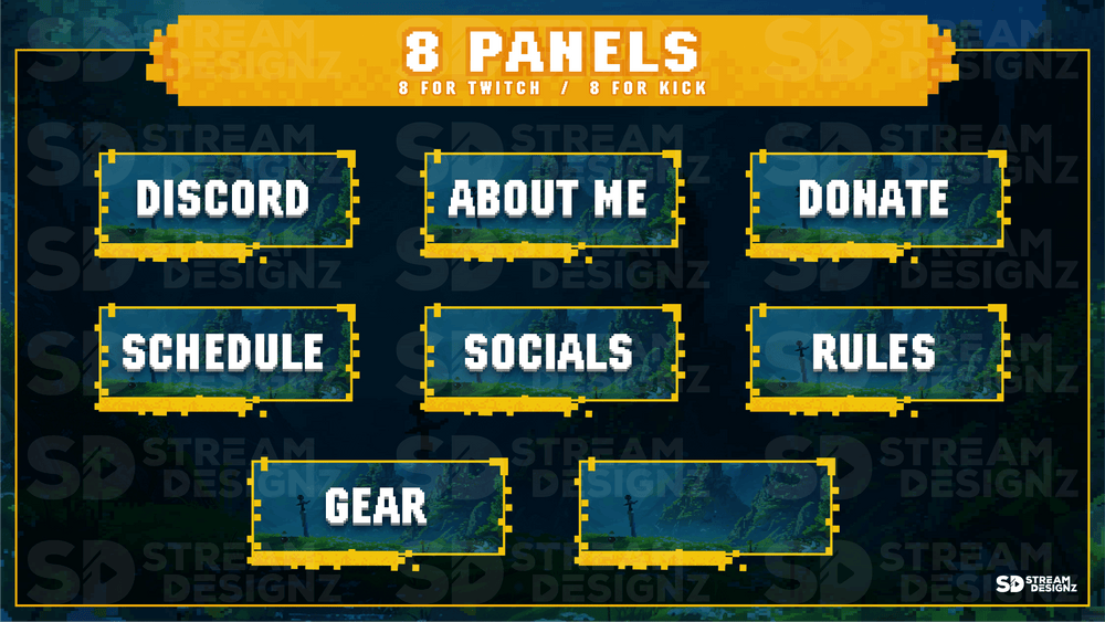 Animated Stream Overlay Package - Pixel World | Stream Designz