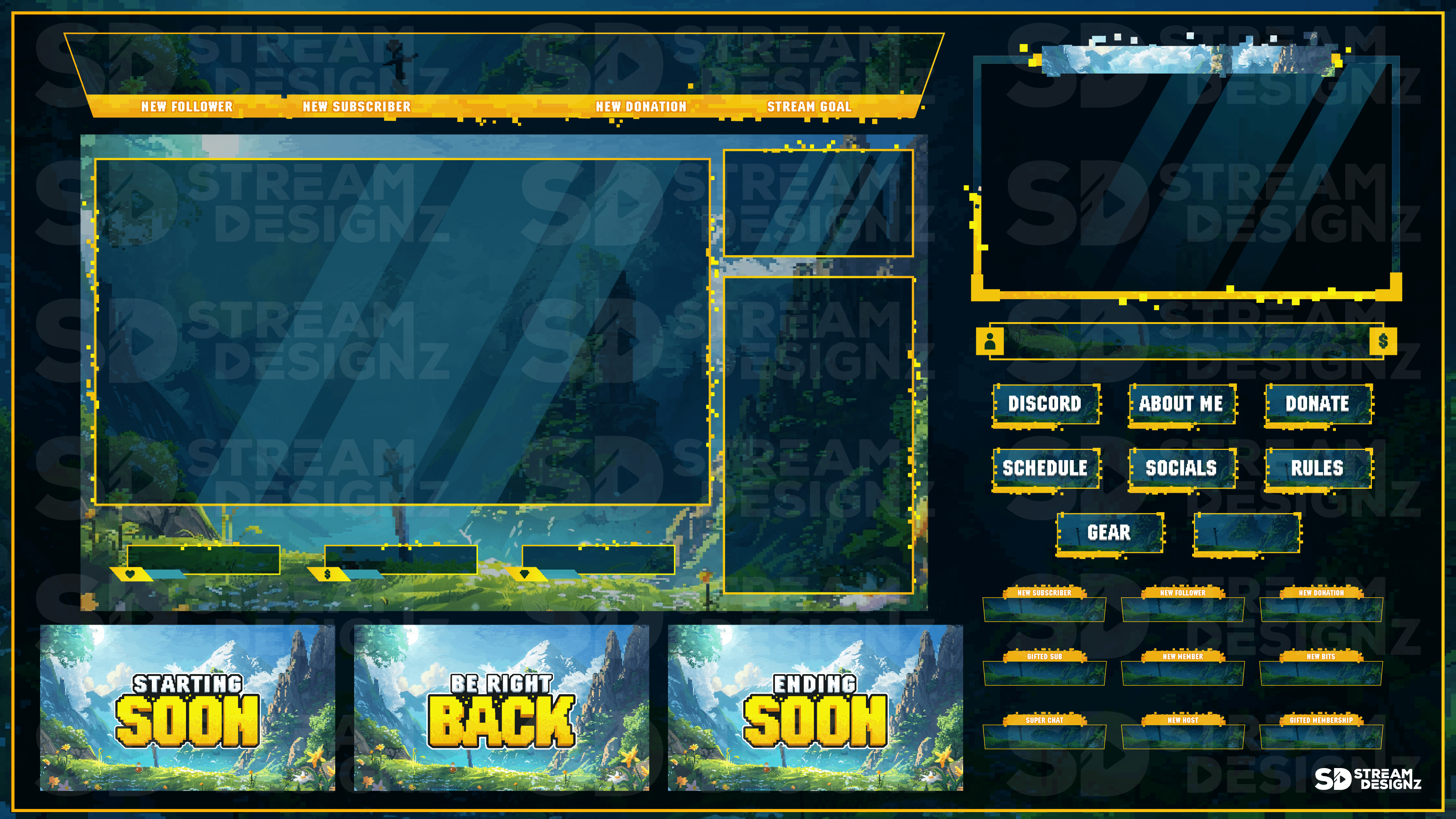 Animated Stream Overlay Package - Pixel World | Stream Designz