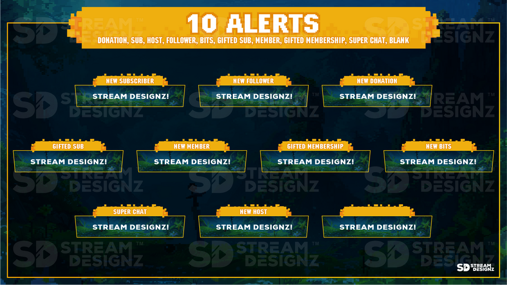 Animated Stream Overlay Package - Pixel World | Stream Designz