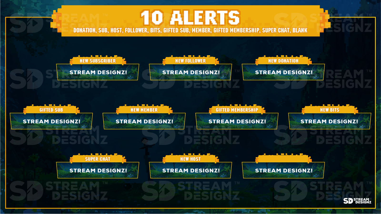 Animated Stream Overlay Package - Pixel World | Stream Designz