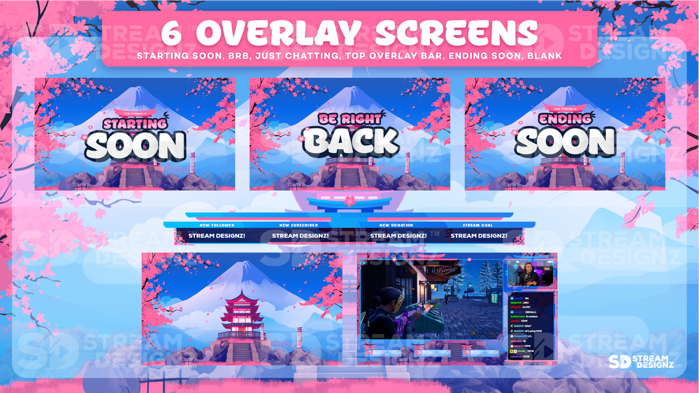 Animated Stream Overlay Package - Sakura Chill | Stream Designz