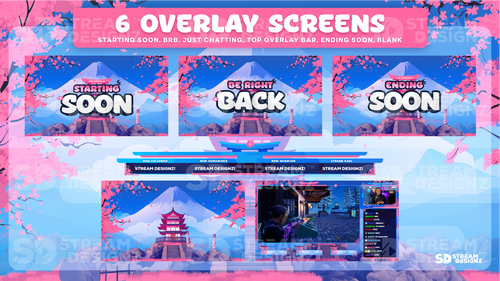 Animated Stream Overlay Package - Sakura Chill | Stream Designz