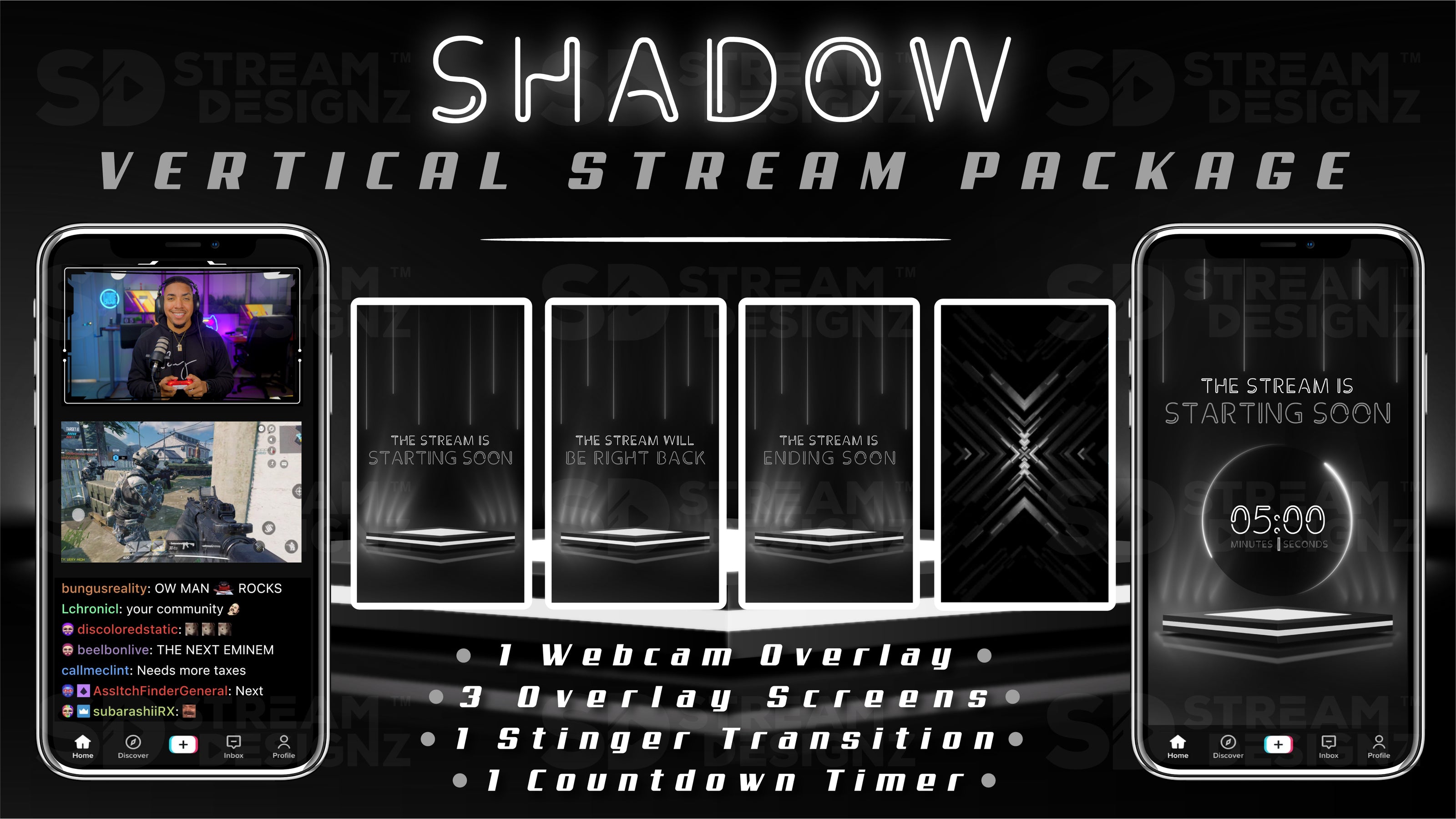 TikTok Vertical Stream Overlay Package - Shadow | Stream Designz