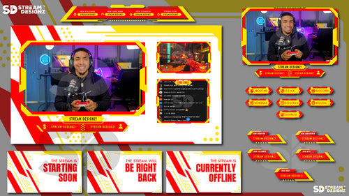 Animated Stream Overlay Package - "Sleek" - Yellow & Red | Stream Designz