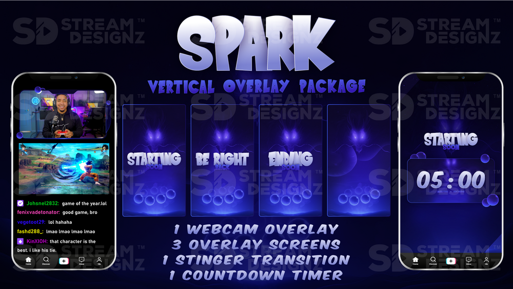 TikTok Vertical Stream Overlay Package - Spark | Stream Designz