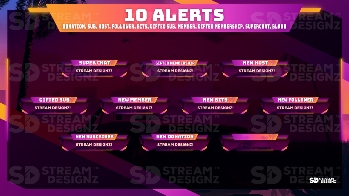 Animated Stream Overlay Package - Sunset City | Stream Designz