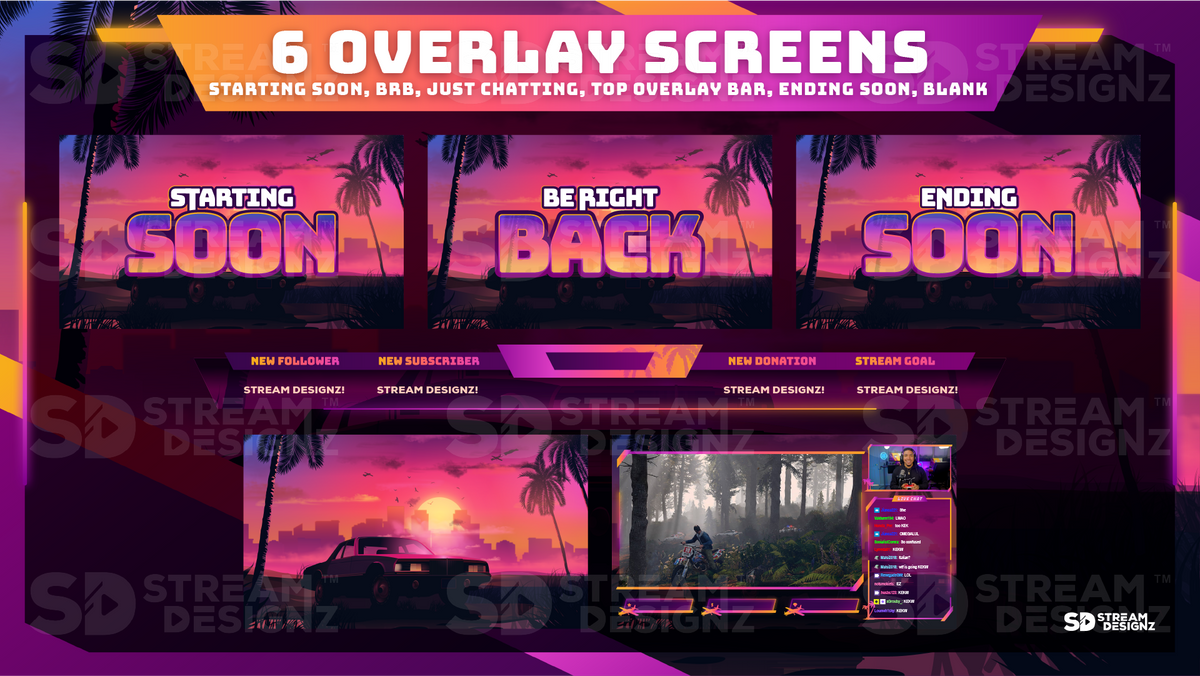 Non Animated Stream Overlay Package - Sunset City | Stream Designz