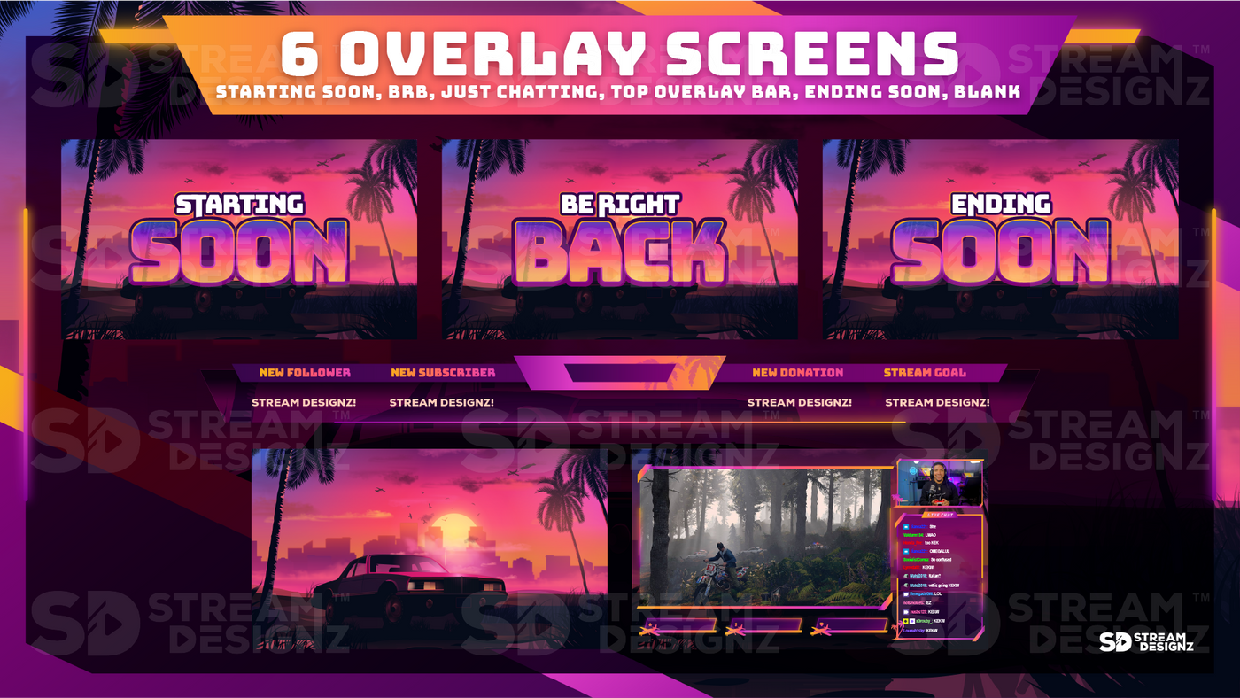Non Animated Stream Overlay Package - Sunset City | Stream Designz