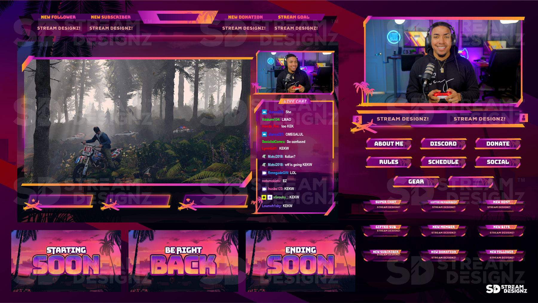 Non Animated Stream Overlay Package - Sunset City | Stream Designz
