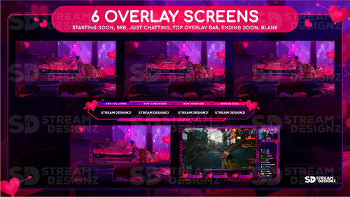 Animated Stream Overlay Package - Valentine Lofi | Stream Designz
