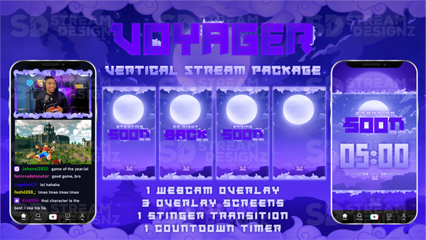 TikTok Vertical Stream Overlay Package - Voyager | Stream Designz