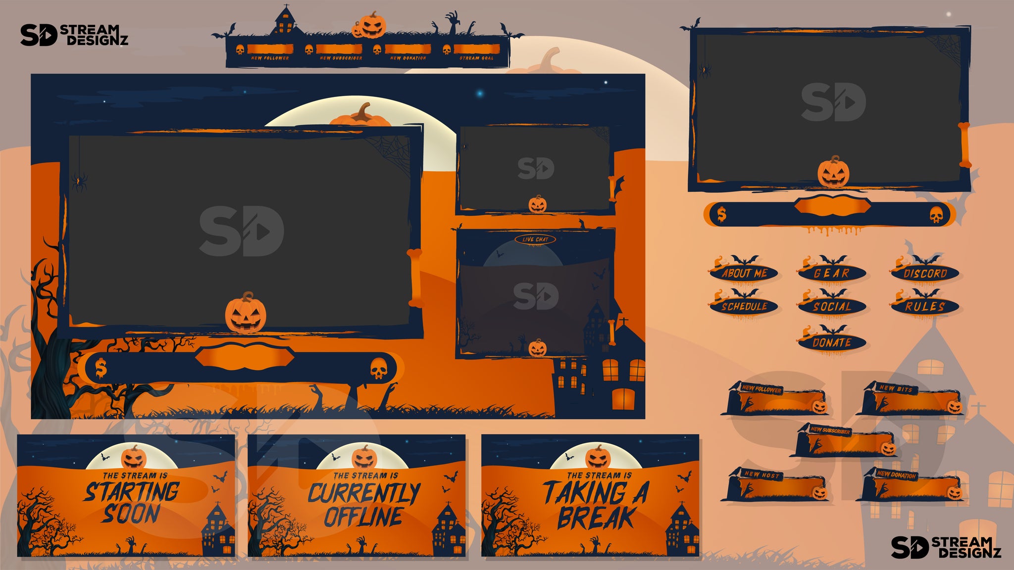 Halloween Overlays Animated Stream Package - Spooky Szn | Stream Designz